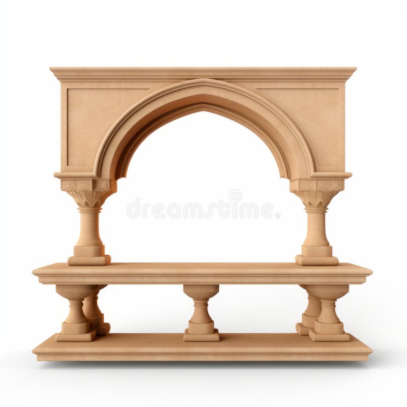Medieval-inspired Bookshelf Arch with Carved Surfaces Stock ...
