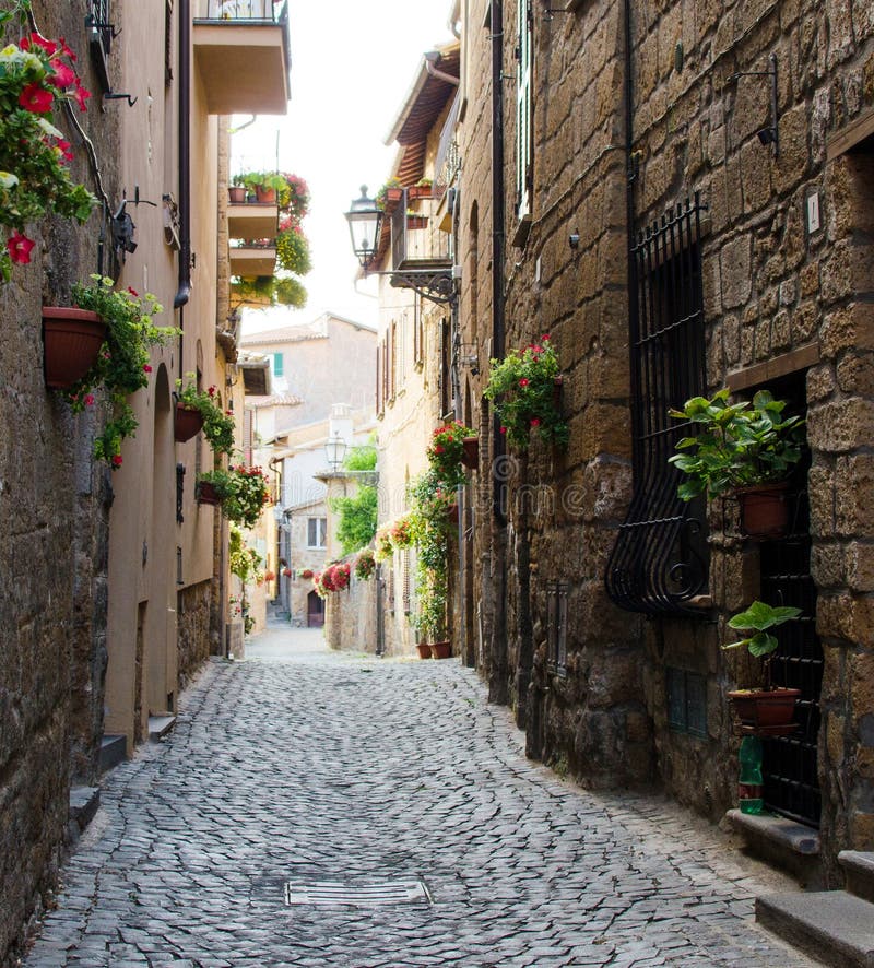 A Medieval Italian Street in Orvieto Stock Photo - Image of building ...