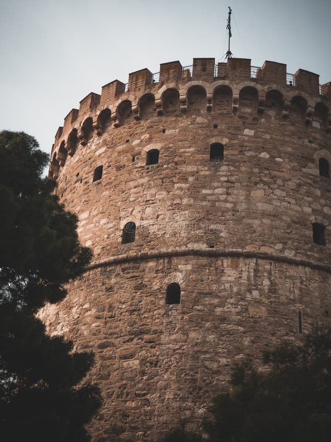 Medieval Jail Tower - White Tower of Thessaloniki - Greece Stock Photo ...