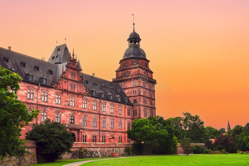 Medieval Johannisburg Castle at Sunset, Aschaffenburg, Germany Stock ...