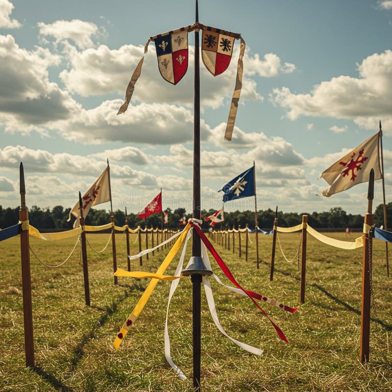 A Medieval Jousting Field Featuring Colorfully Adorned Spears with ...