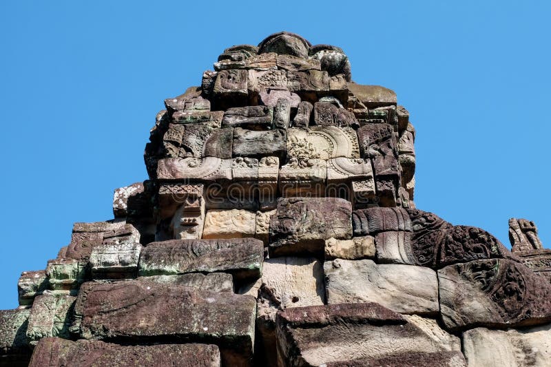 Medieval Khmer Stone Structures Under a Cloudless Blue Sky, Ancient ...