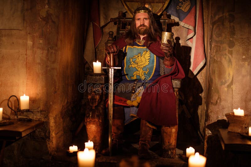 Medieval King on Throne in Ancient Castle Interior. Stock Image - Image ...