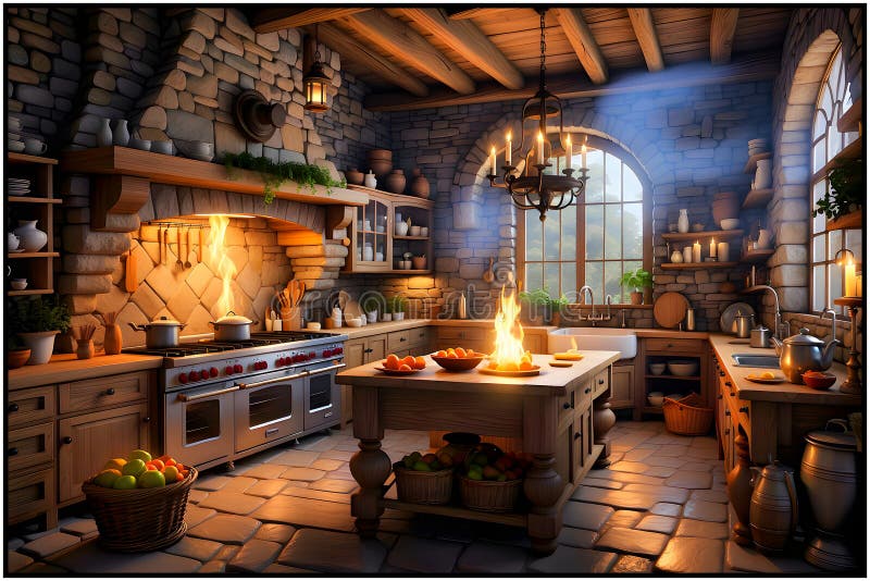 The Medieval Kitchen of the Witch Who Prepares the Magic Potion, Stock ...