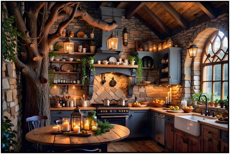 The Medieval Kitchen of the Witch Who Prepares the Magic Potion, Stock ...