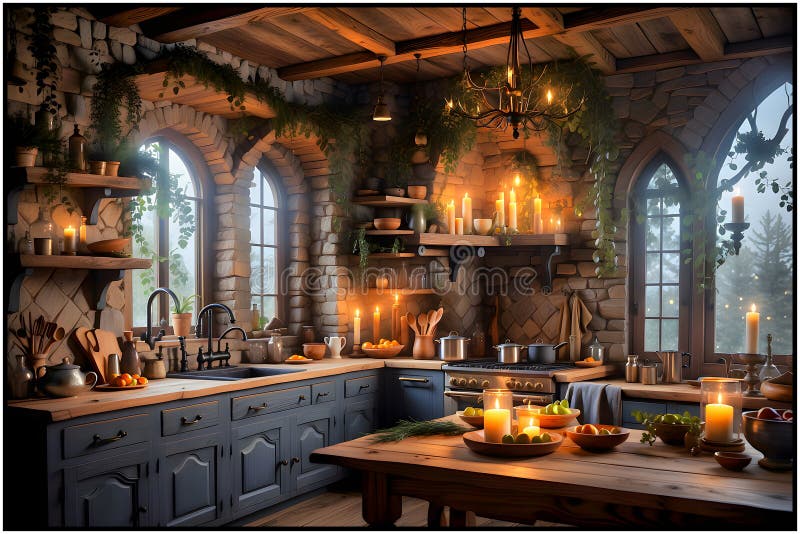 The Medieval Kitchen of the Witch Who Prepares the Magic Potion, Stock ...