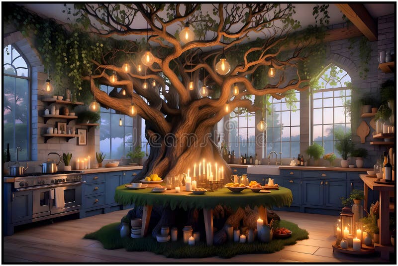 The Medieval Kitchen of the Witch Who Prepares the Magic Potion, Stock ...