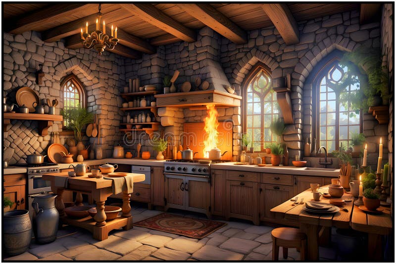 The Medieval Kitchen of the Witch Who Prepares the Magic Potion, Stock ...
