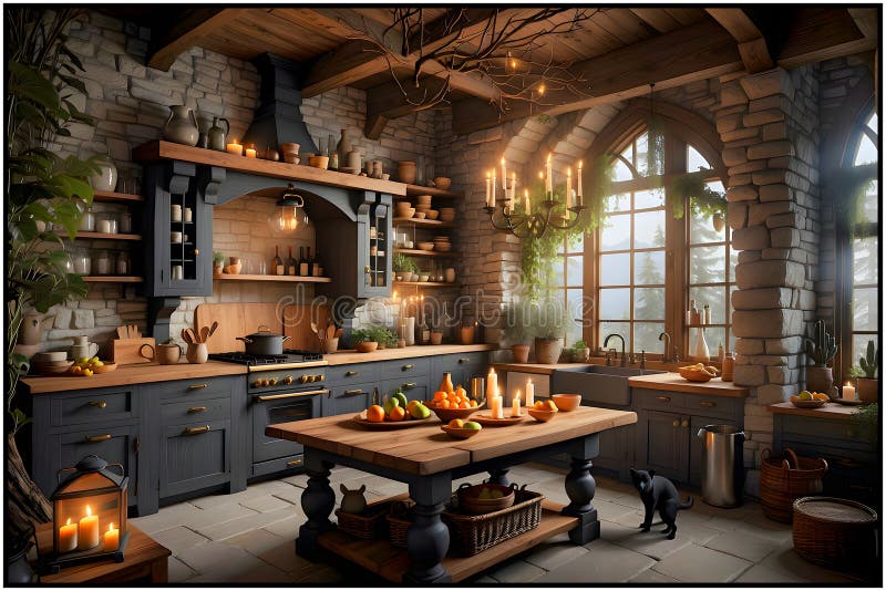 The Medieval Kitchen of the Witch Who Prepares the Magic Potion, Stock ...
