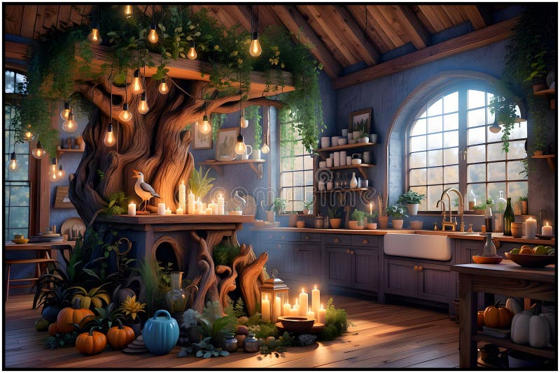 The Medieval Kitchen of the Witch Who Prepares the Magic Potion, Stock ...