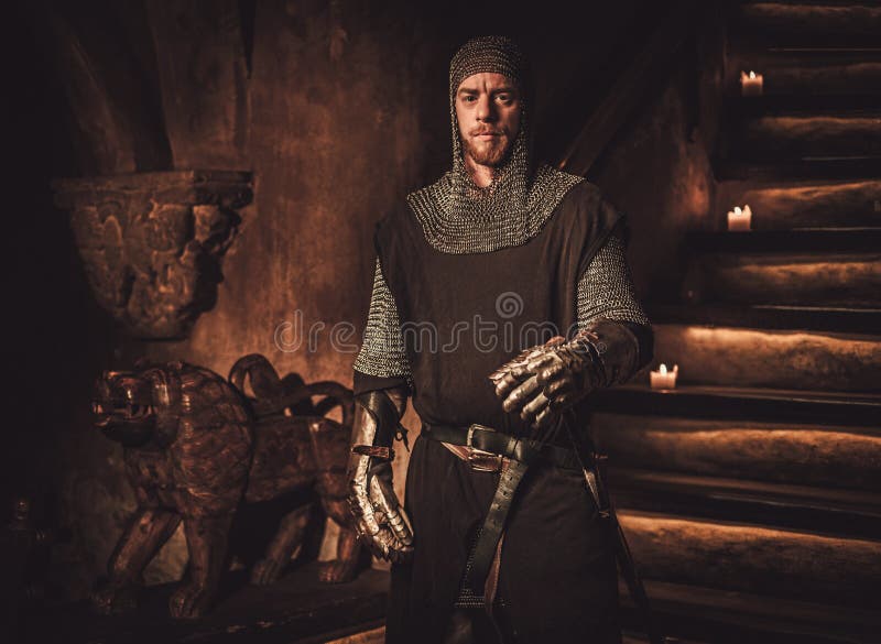 Medieval Knight in Ancient Castle Interior. Stock Photo - Image of ...