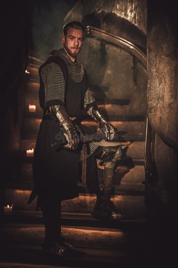 Medieval Knight in Ancient Castle Interior. Stock Image - Image of ...