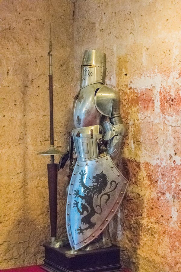 Medieval Knight Armor in Castle Hall Stock Image - Image of peaplusmn ...