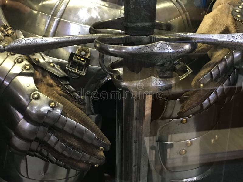 Medieval Knight Armour with Sword Stock Image - Image of stone, closeup ...