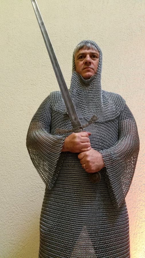 Medieval Knight with Chain Mail and Sword Stock Photo - Image of middle ...