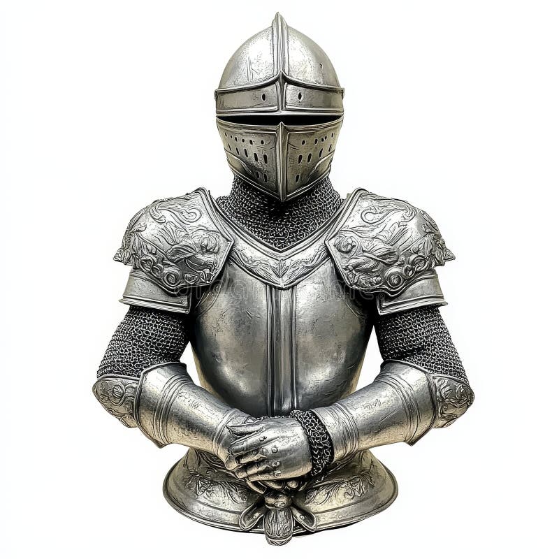 A Medieval Knight Clad in Heavy Iron Armor Assumes a Dramatic Stance ...