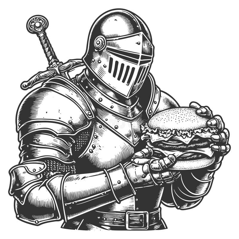 Medieval Knight Eating Burger Engraving Vector Stock Vector ...