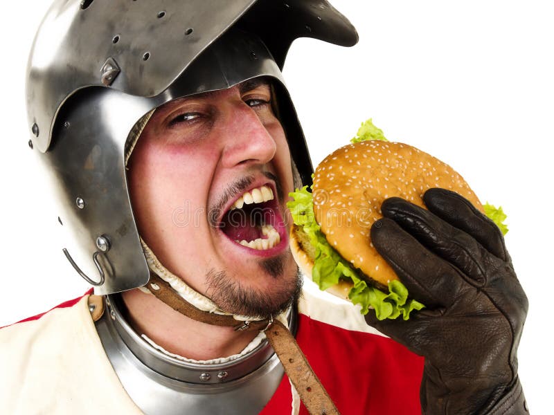 Medieval Knight Eating a Hamburger Stock Photo - Image of tasty, king ...