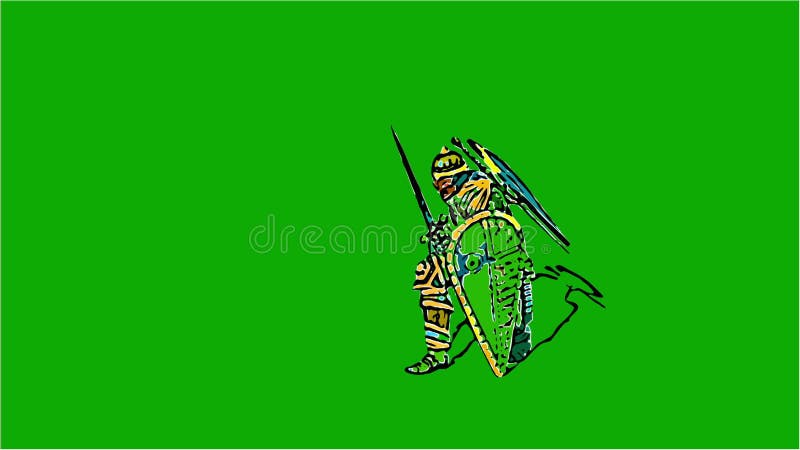 Medieval Knight Fighting with Swords and Shield Isolated on Green ...