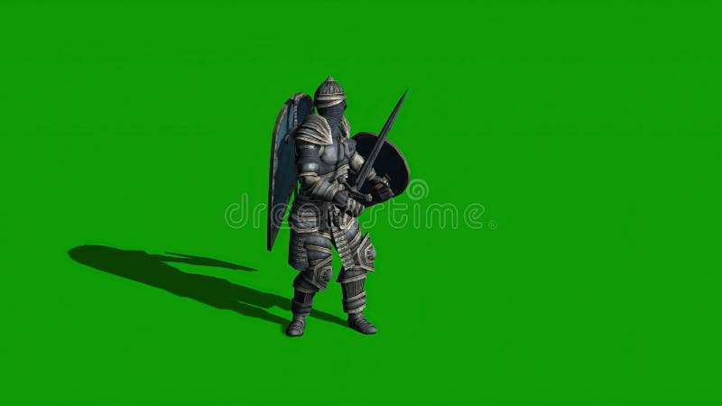 Medieval Knight Fighting with Swords and Shield Isolated on Green ...