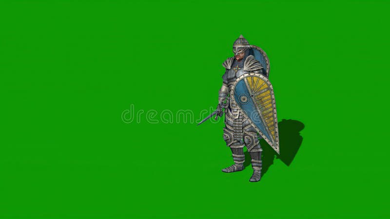 Medieval Knight Fighting with Swords and Shield Isolated on Green ...