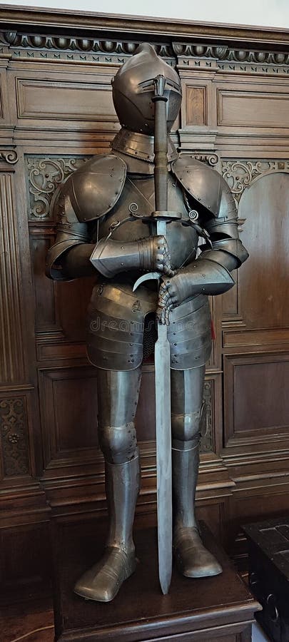 Medieval Knight in Full Armor Editorial Photography - Image of wood ...