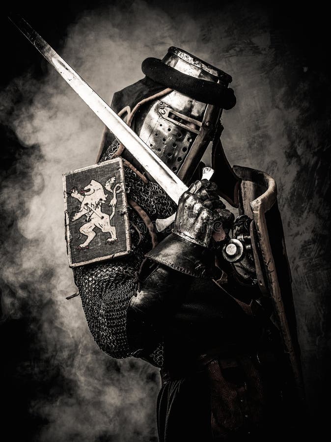 Medieval Knight in Full Armor Standing Stock Image - Image of history ...