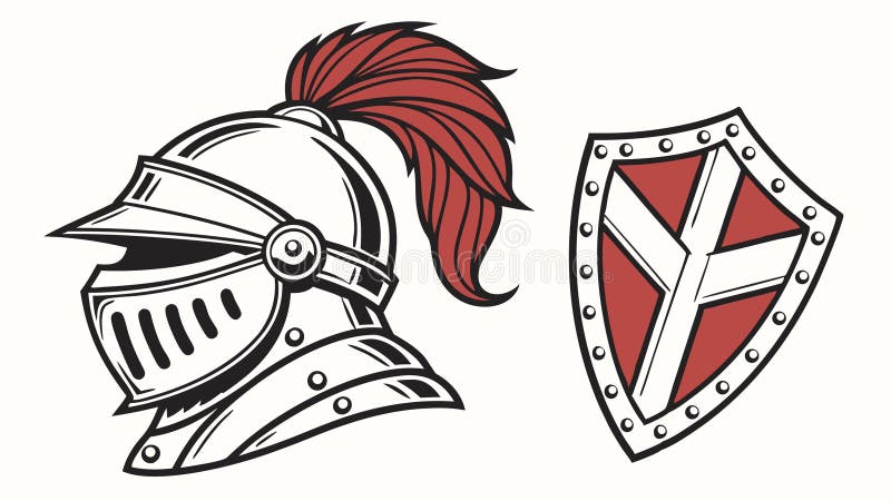 Medieval Knight Helmet and Shield, Valor and History, Vector Design ...