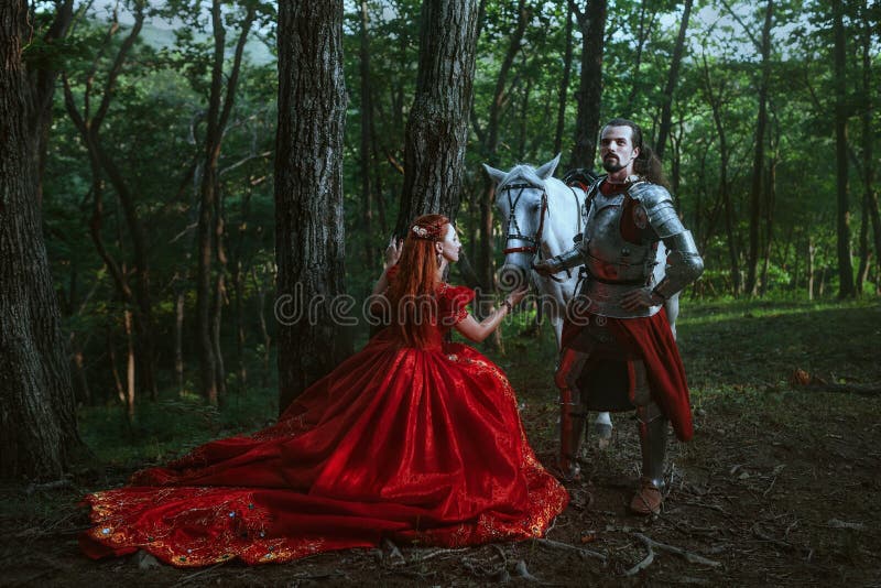 Medieval knight with lady stock image. Image of hair - 66334585