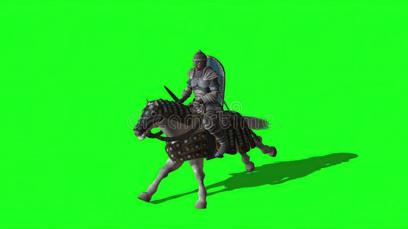 Medieval Knight Ride Horse with Sword and Shield on Green Screen Stock ...