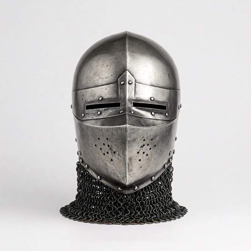 A Medieval Knight S Helmet with Chainmail, Isolated on a White Stock ...