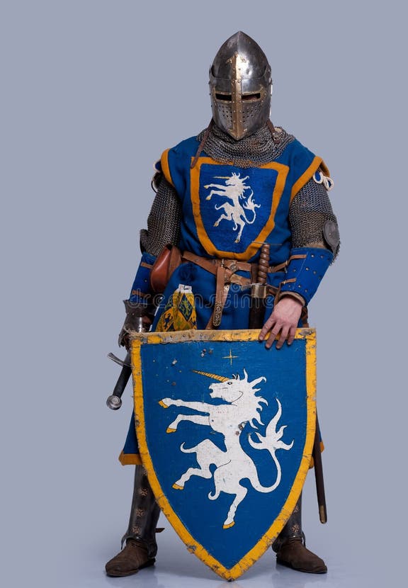 Medieval Knight with Shield in Front of Him Stock Image - Image of ...