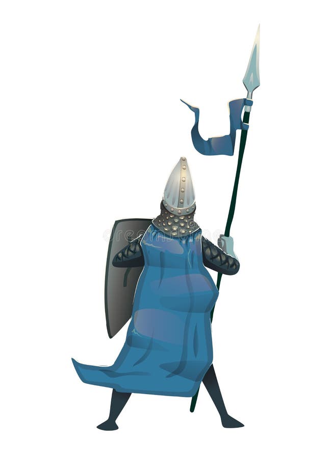 Medieval Knight with Shield and Spear, Back View. Flat Vector ...