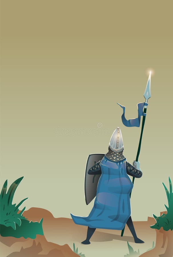 Medieval Knight with Shield and Spear Standing at the Edge of Precipice ...