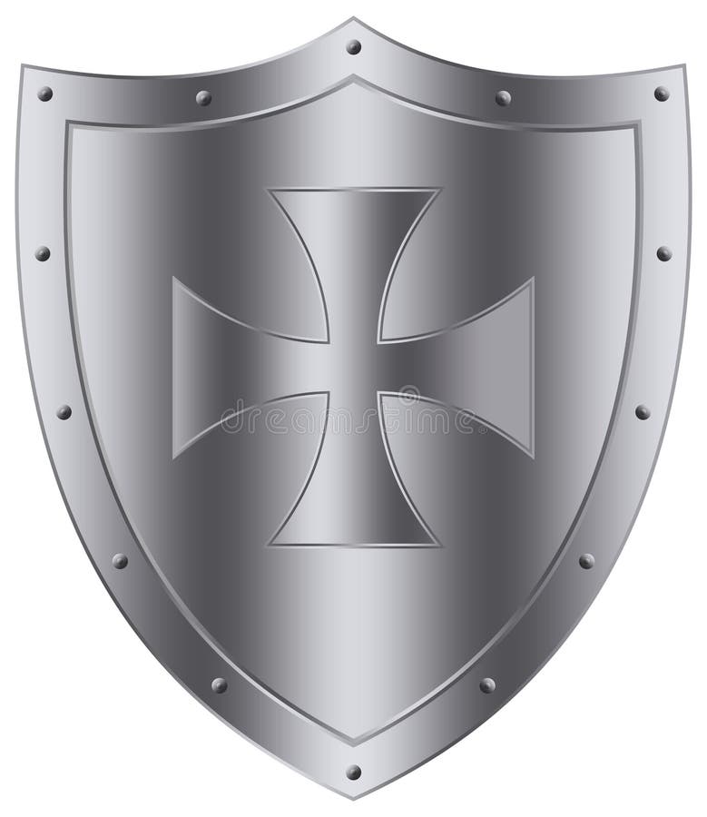 Medieval Knight Shield Vector in Gold and Blue with Lily on White ...