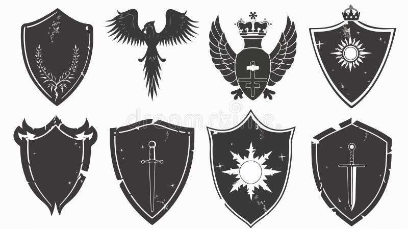 Medieval Knight Shields on White Background with Black Coat Armor Stock ...