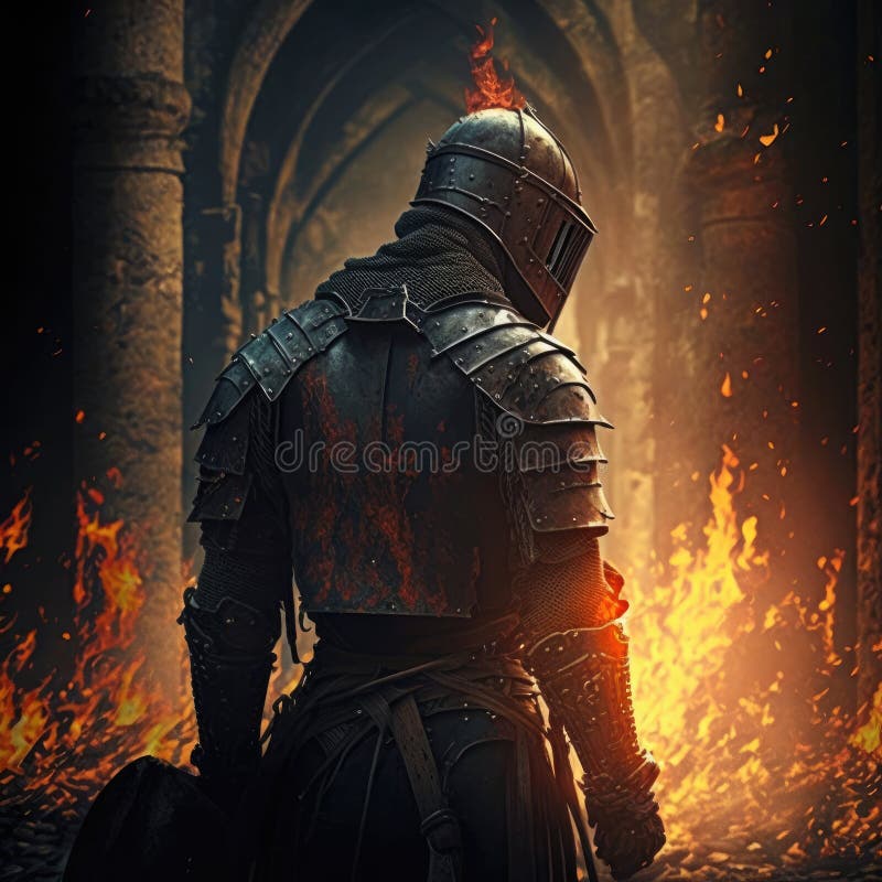 A Medieval Knight Standing in a Burning Building. Created with ...