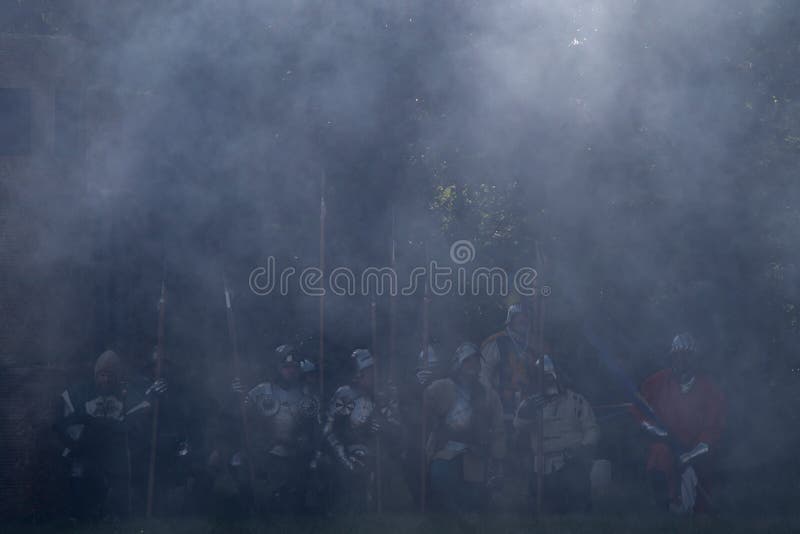 Knights in smoke editorial stock photo. Image of knight - 158366428