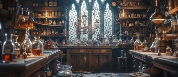 Alchemist Medieval Laboratory Stock Image - Image of smoke, castle ...