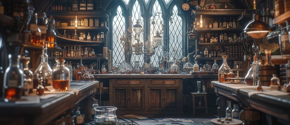 Alchemist Medieval Laboratory Stock Image - Image of smoke, castle ...
