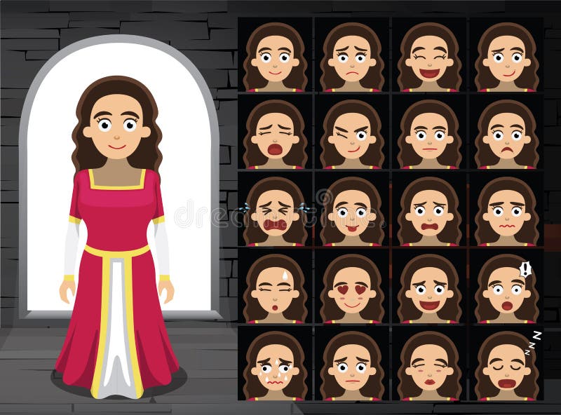 Medieval Lady Cartoon Emotion Faces Vector Illustration Stock Vector ...