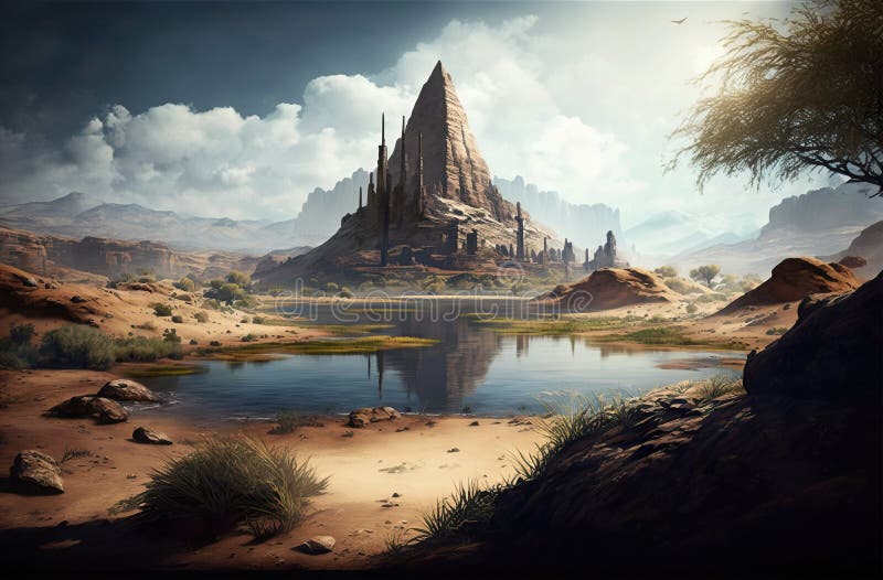 Medieval Landscape with a Castle on a Hill Stock Illustration ...