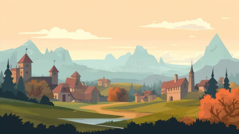 Medieval Landscape in Vector Flat Style Stock Illustration ...