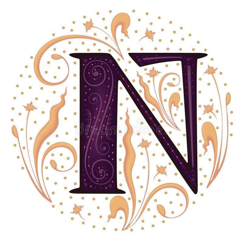 Medieval Letter N.Font .Alphabet . Typeface . Ancient Book Miniature ...