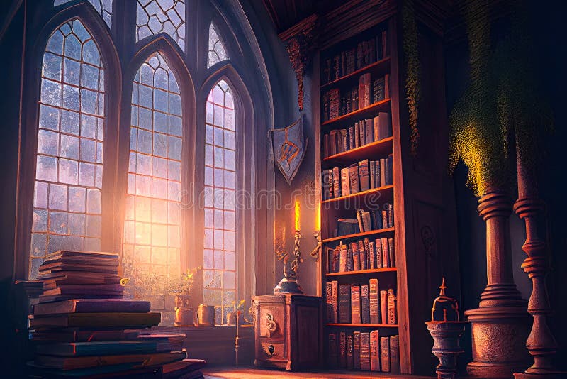 Medieval Library, Generative Ai Illustration Stock Illustration ...