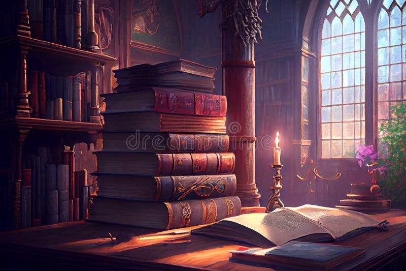 Medieval Library, Generative Ai Illustration Stock Illustration ...