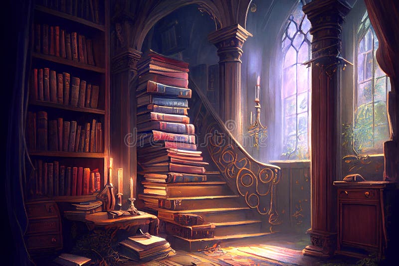 Medieval Library, Generative Ai Illustration Stock Illustration ...