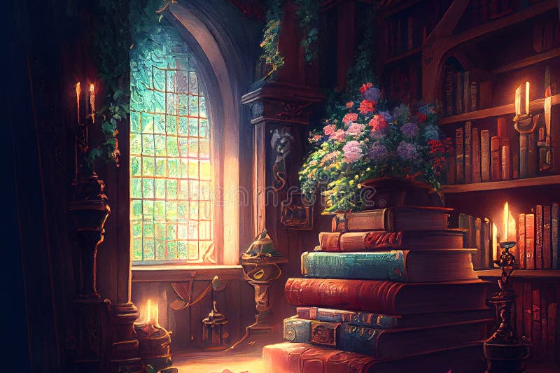 Medieval Library, Generative Ai Illustration Stock Illustration ...