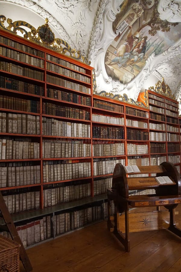 Medieval Library of Strahov Monastery Stock Image - Image of volumes ...