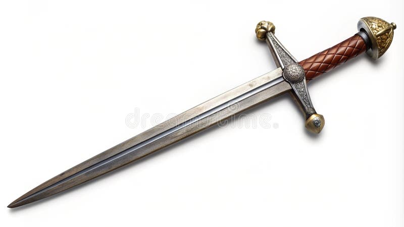 A Medieval Longsword with a Crossguard and a Decorated Pommel Isolated ...